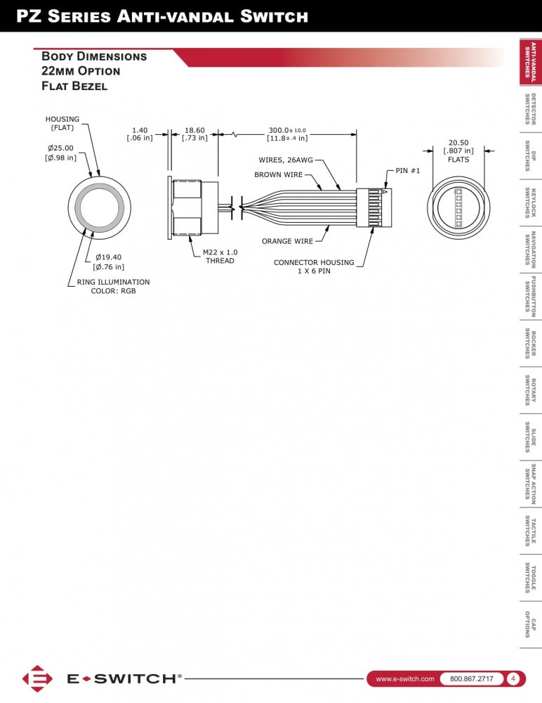 E-Switch PZ series product documentation page 4