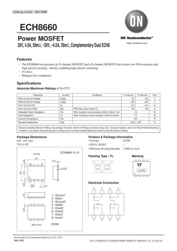 ECH8660 datasheet page 1