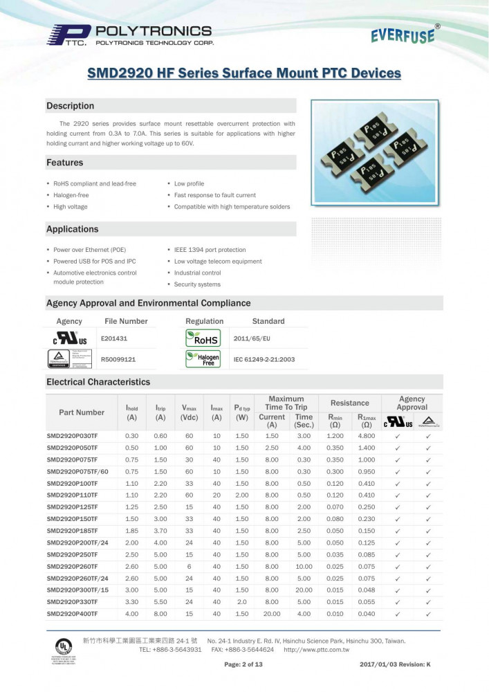 PTTC SMD2920 HF datasheet page 2