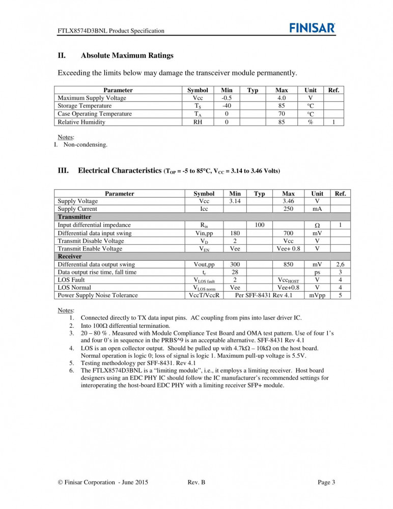 FTLX8574D3BNL product document page 3