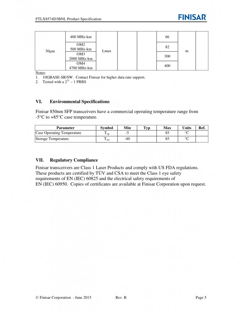 FTLX8574D3BNL product document page 5