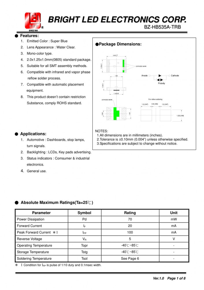 BZ-HB535A-TRB datasheet page 1