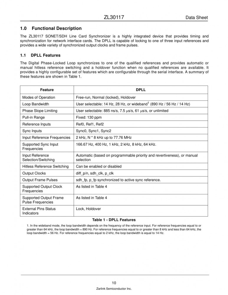 ZL30117GGG2 technical document page 10