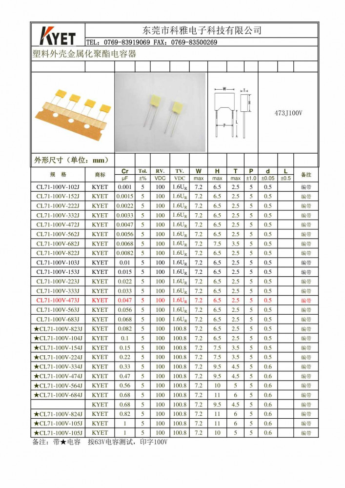 KYET PE473J2A0501 product dimensions