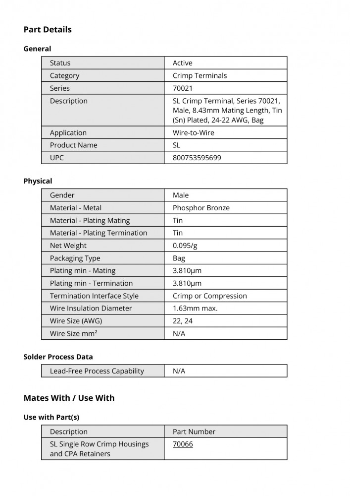 Product document page 2 for MOLEX 16020114