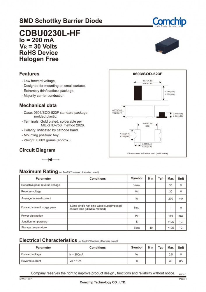 CDBU0230L-HF datasheet page 1