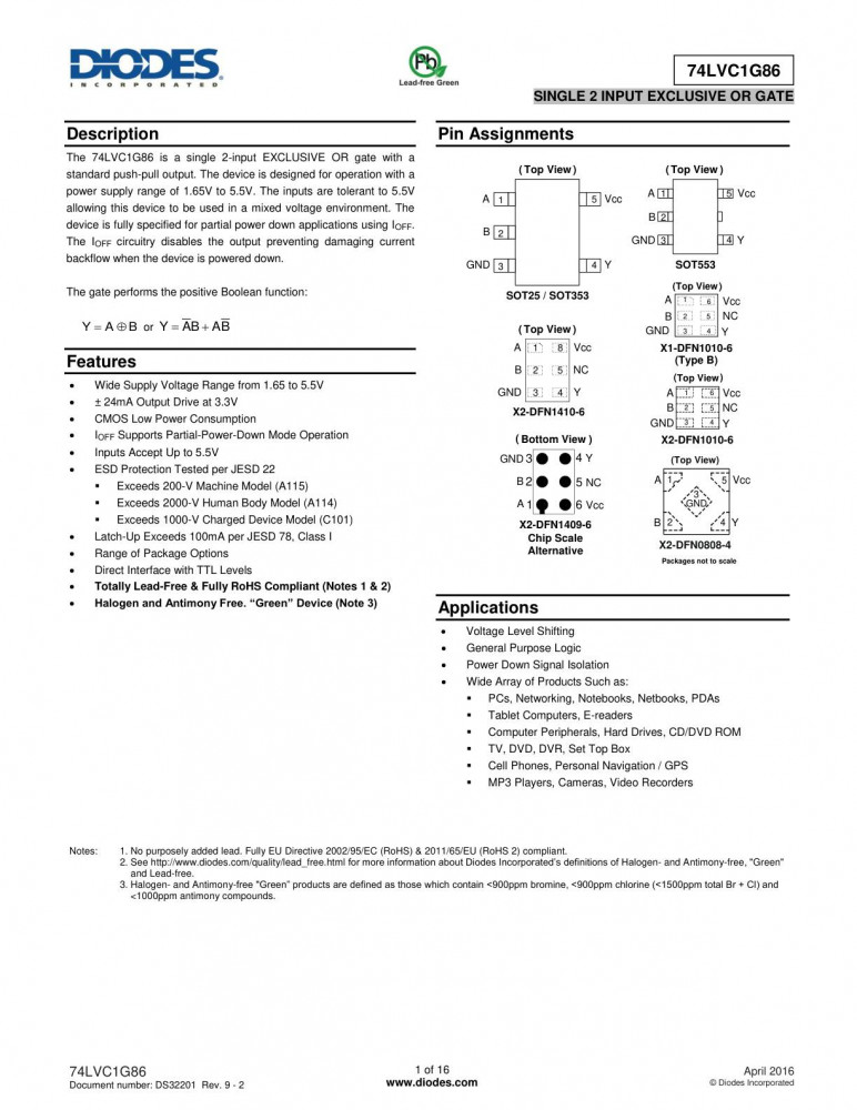 74LVC1G86 datasheet page 1