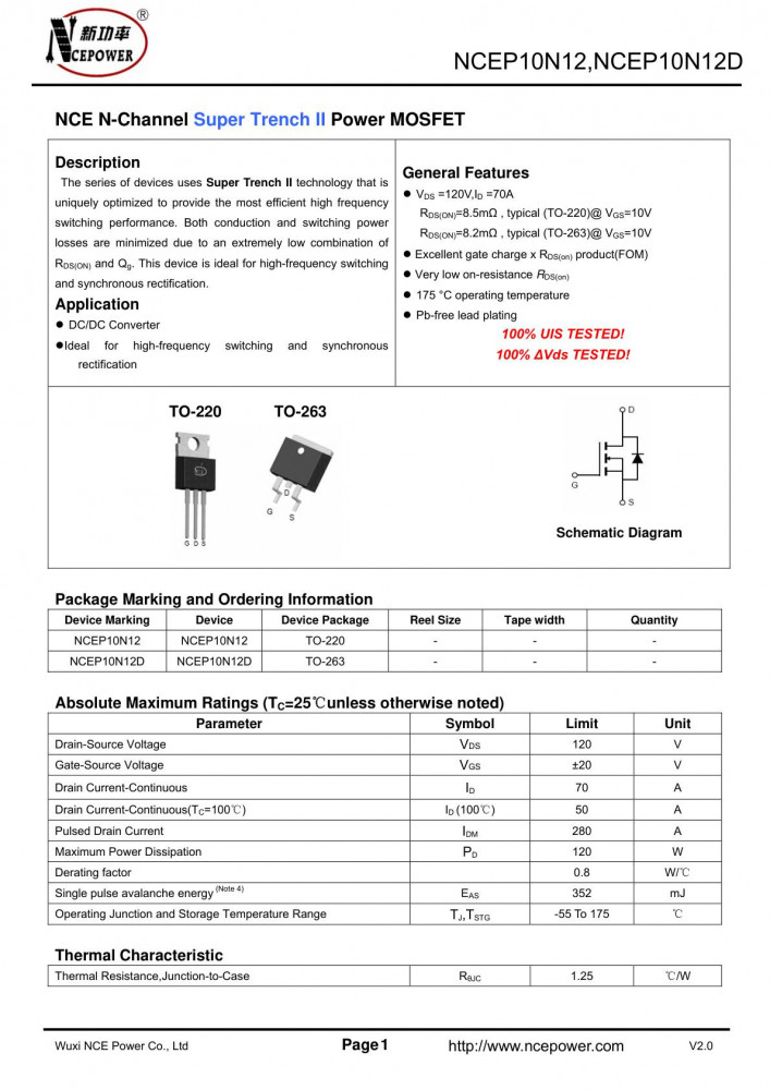 NCEP10N12 datasheet page 1