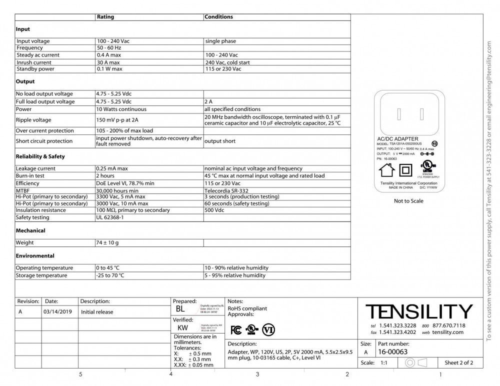 Tensility International 16-00063 technical document, page 2