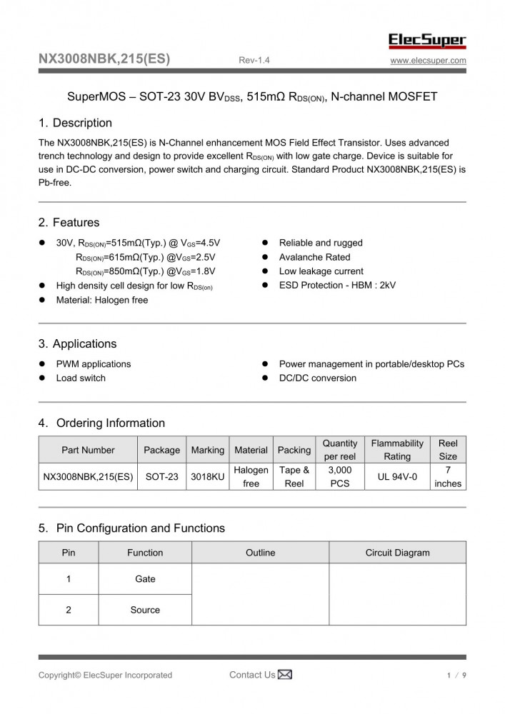 NX3008NBK,215(ES) datasheet page 1