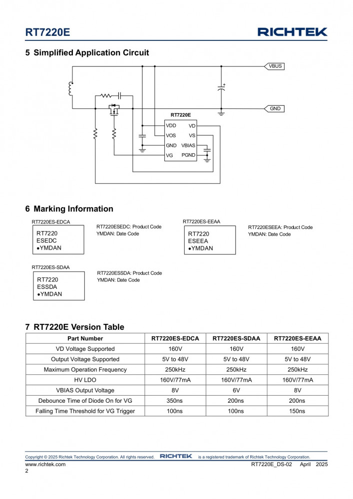 RT7220 family datasheet preview, page 2
