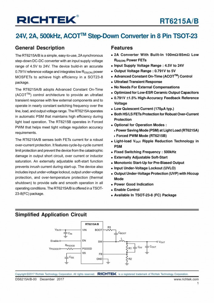 RT6215BHGJ8F datasheet page 1