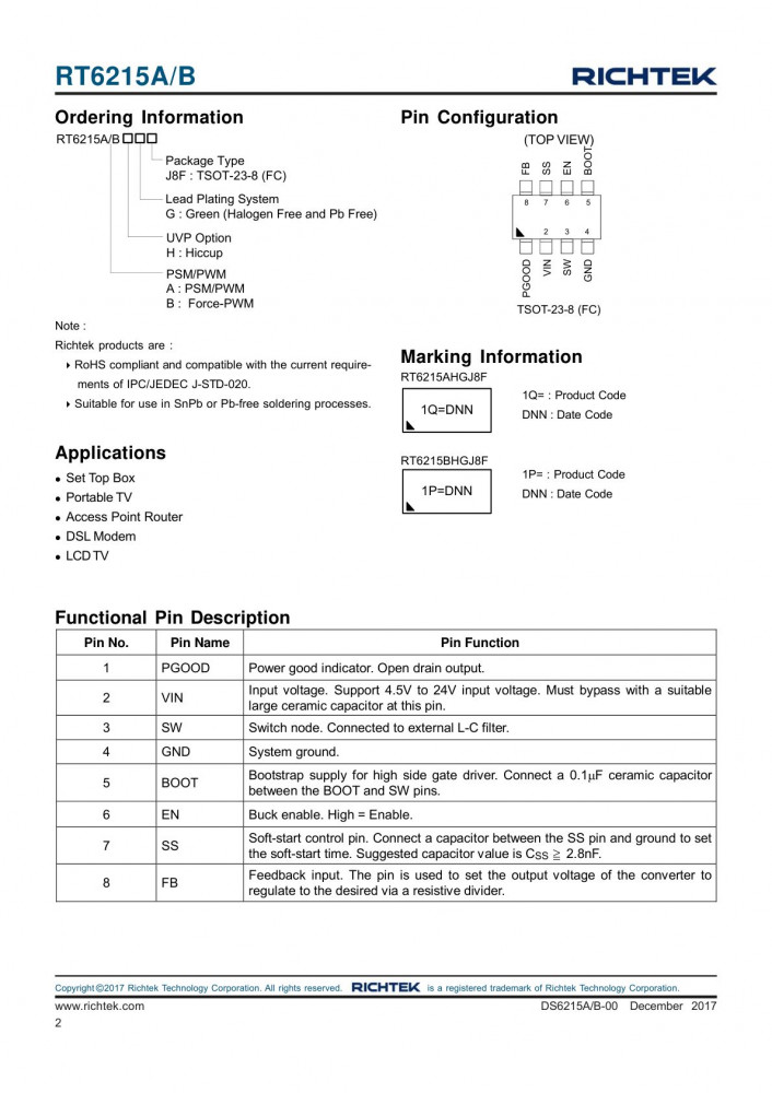 RT6215BHGJ8F datasheet page 2