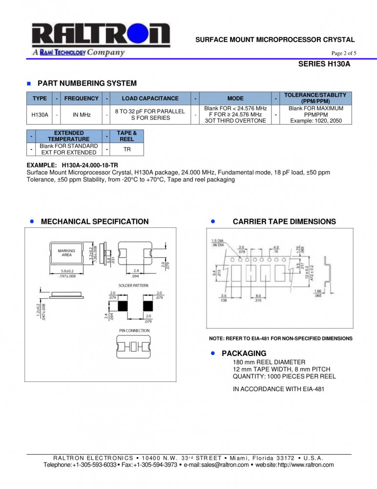 Raltron H130A technical document page 2