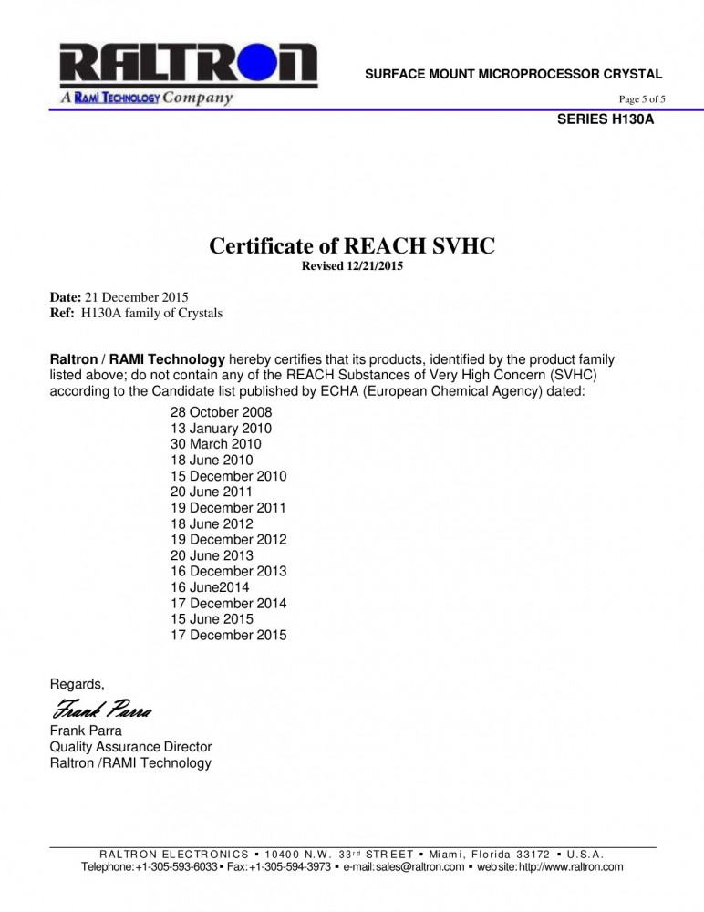 Raltron H130A technical document page 5