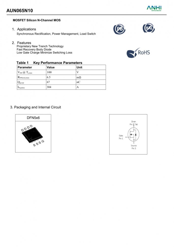 AUN065N10 datasheet page 1