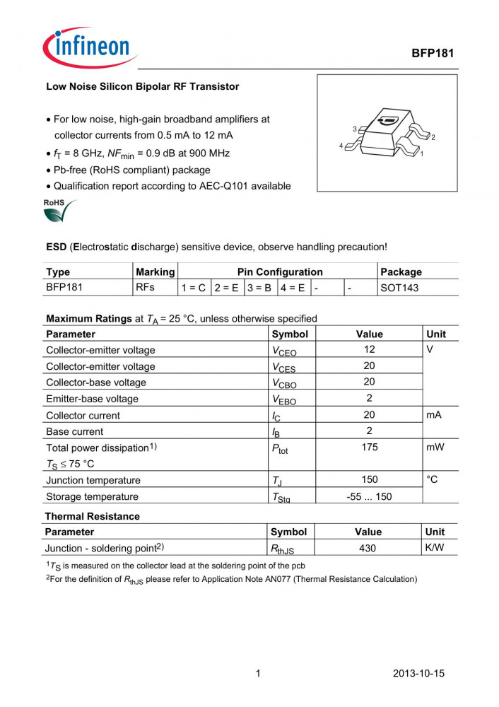 BFP 181 E7764 datasheet page 1