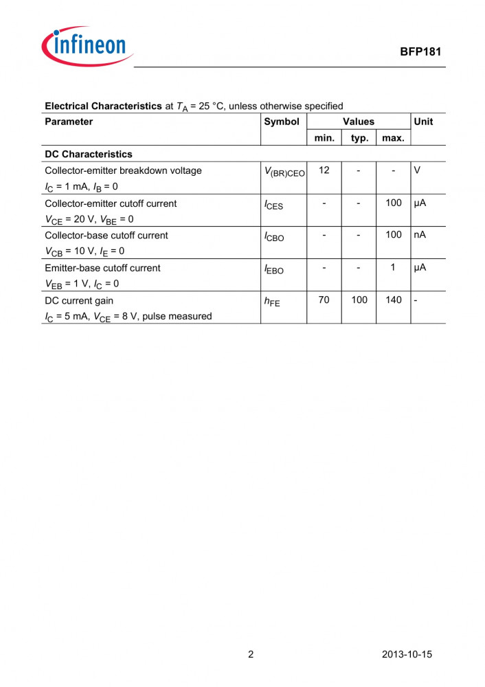 BFP 181 E7764 datasheet page 2