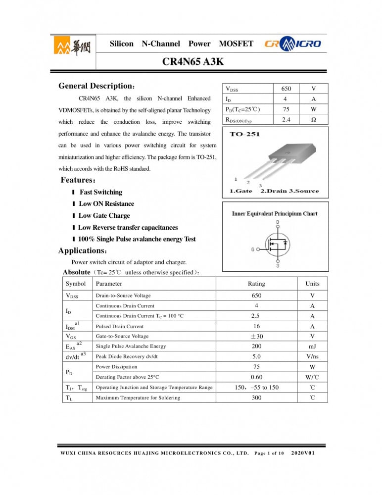 CR4N65A3K datasheet page 1