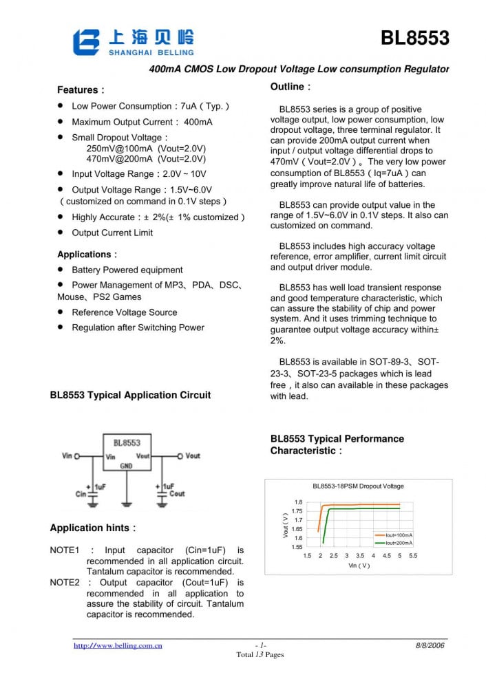 BL8553 datasheet page 1