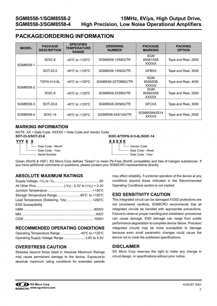 SGM8558 datasheet page 2