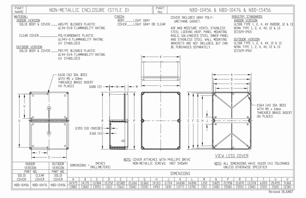 Bud Industries NBD-10476 Style D enclosure technical drawing page