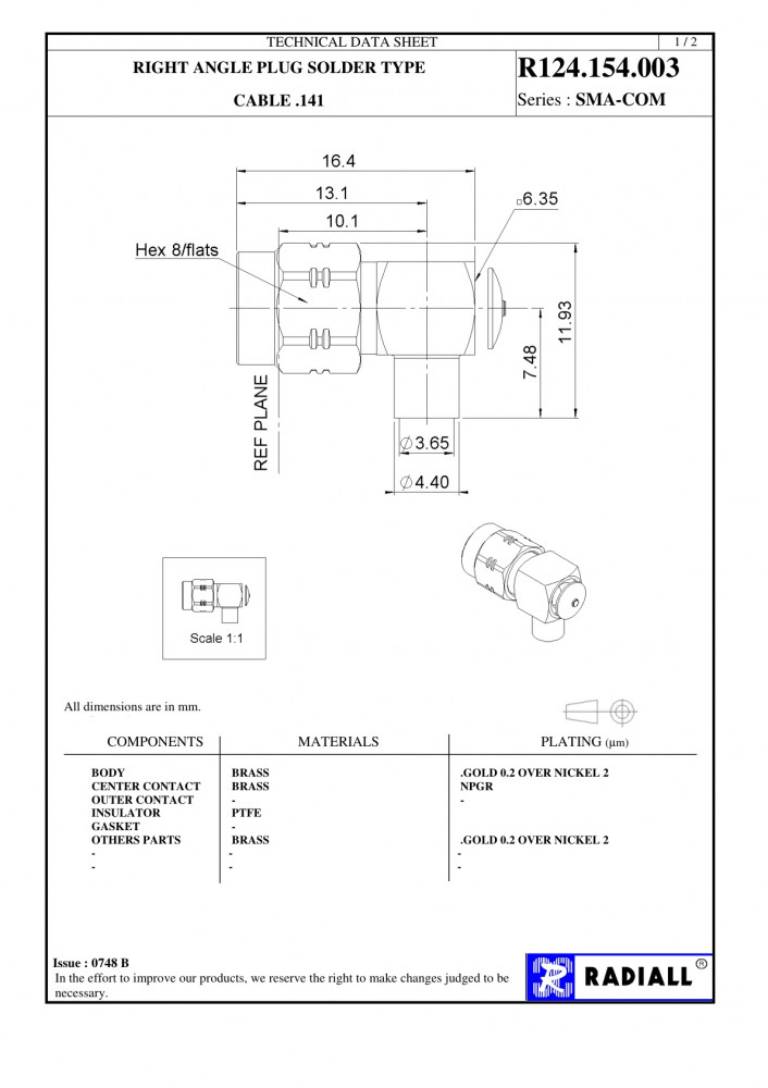 Radiall R124154003 datasheet, page 1