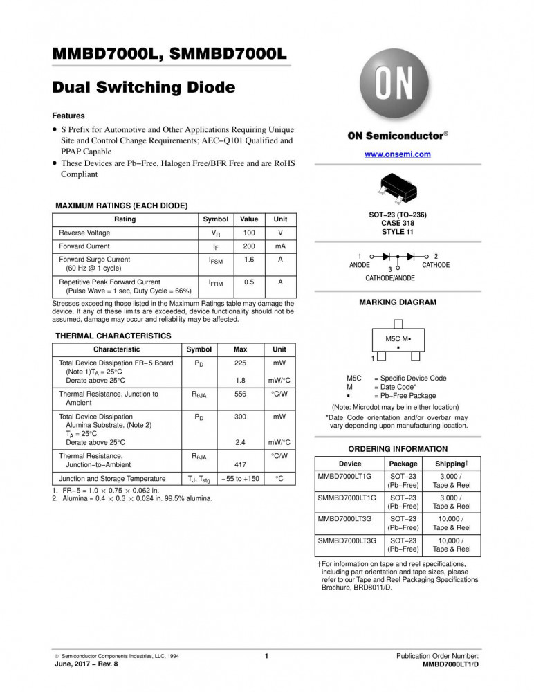 MMBD7000LT1G datasheet page 1
