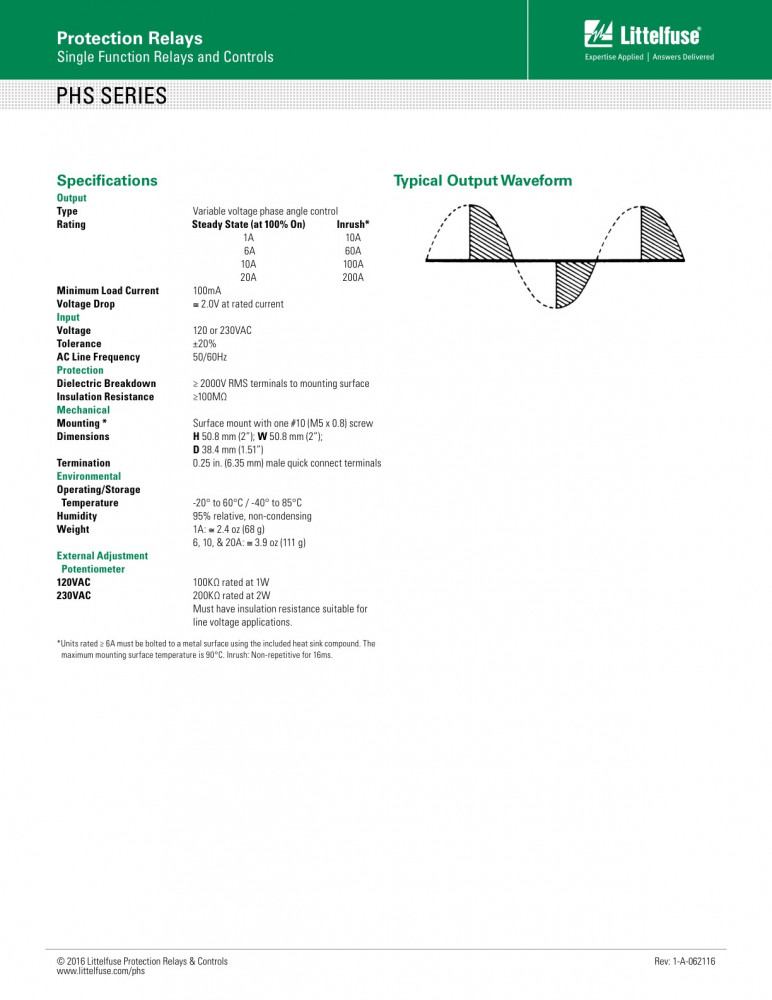 PHS Series typical output waveform documentation page