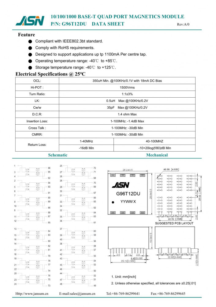 JASN G96T12DU technical document page