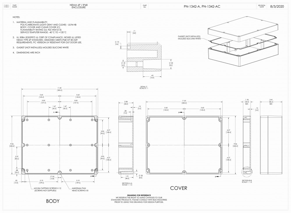 PN-1342-AC product technical drawing page