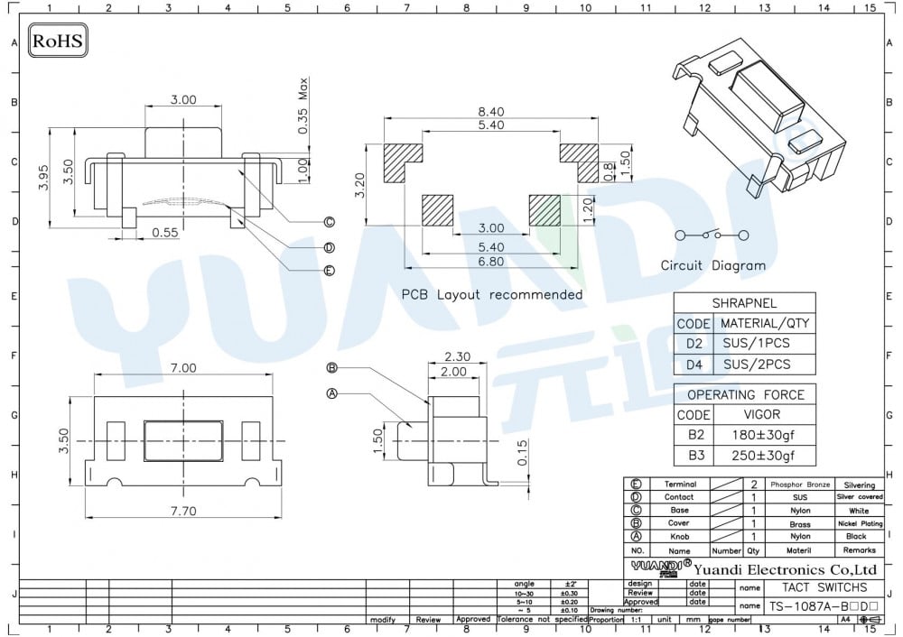 Yuandi TS-1087A-B3D2 technical document page