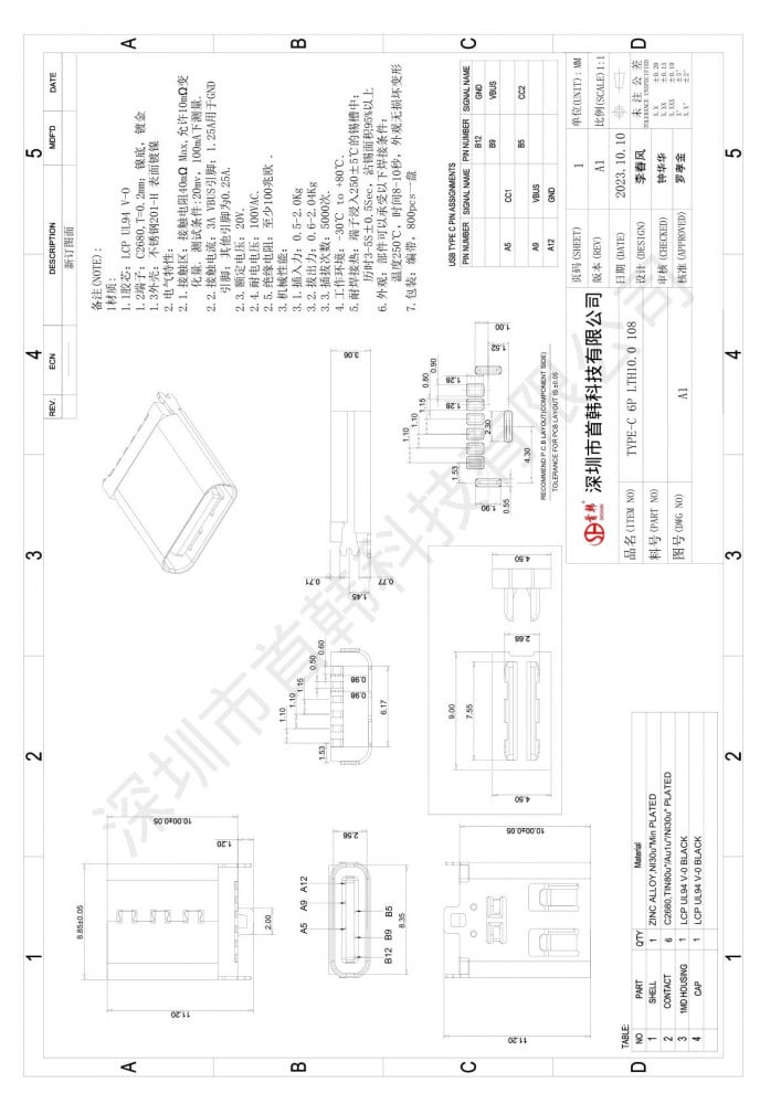 TYPE-C 6P LTH10.0 108 specification page 1