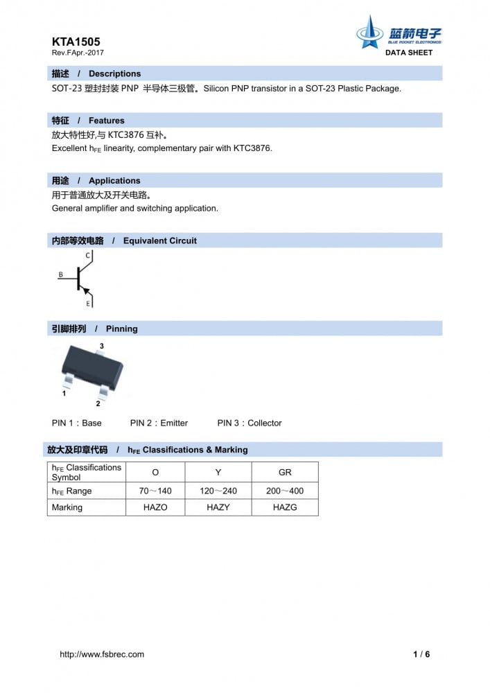 KTA1505-Y datasheet page 1