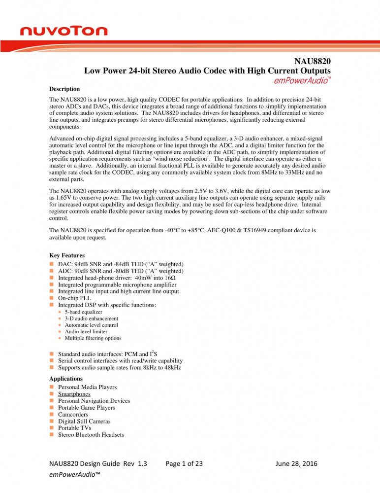 NAU8820 datasheet page 1