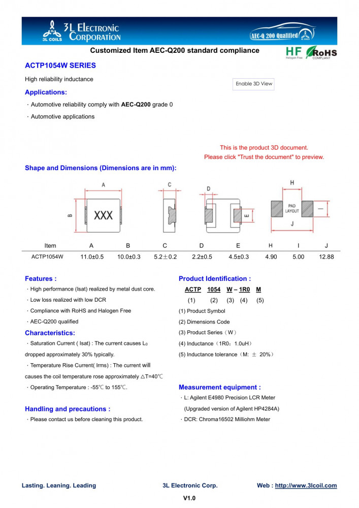 ACTP1054W datasheet page 1