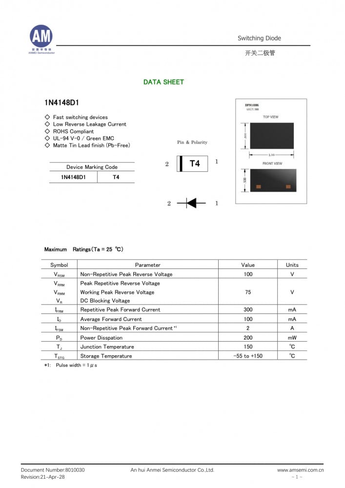 1N4148D1 datasheet page 1