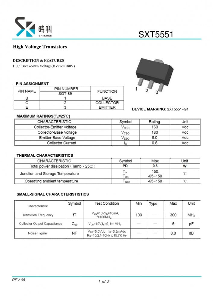 SXT5551 datasheet page 1