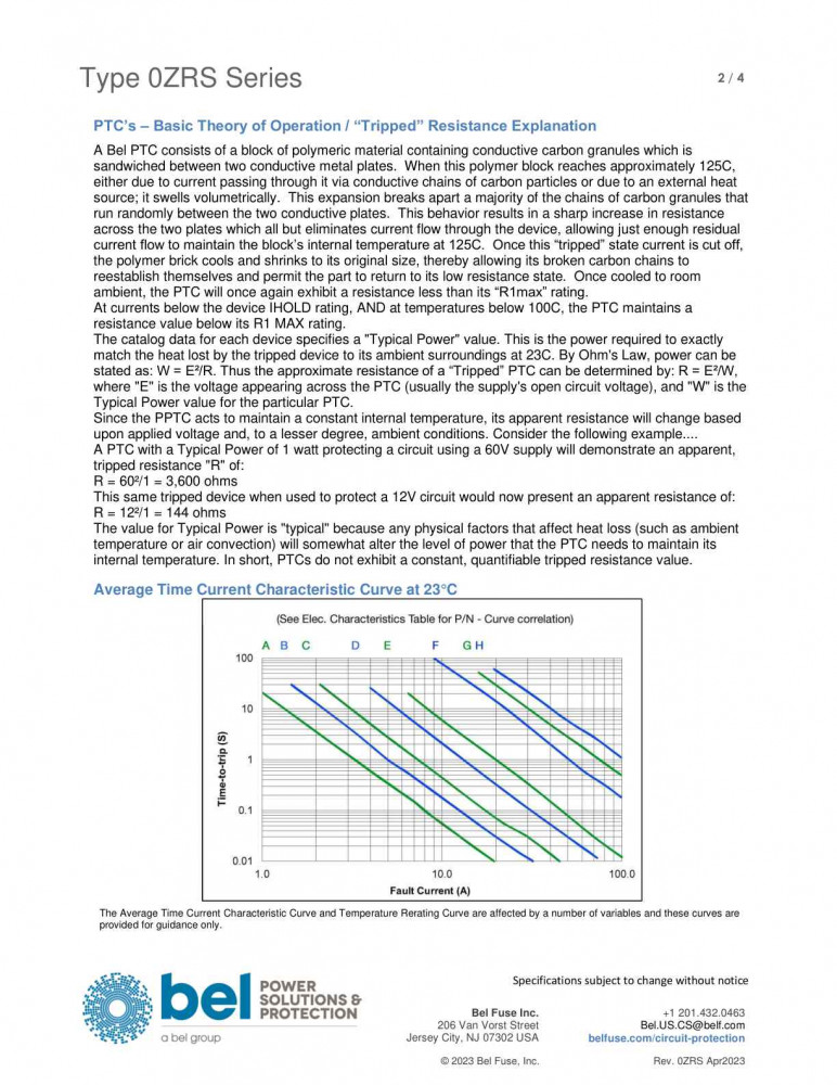 Bel Fuse 0ZRS series datasheet page 2