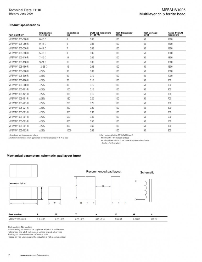 MFBM1V1005 electrical specifications