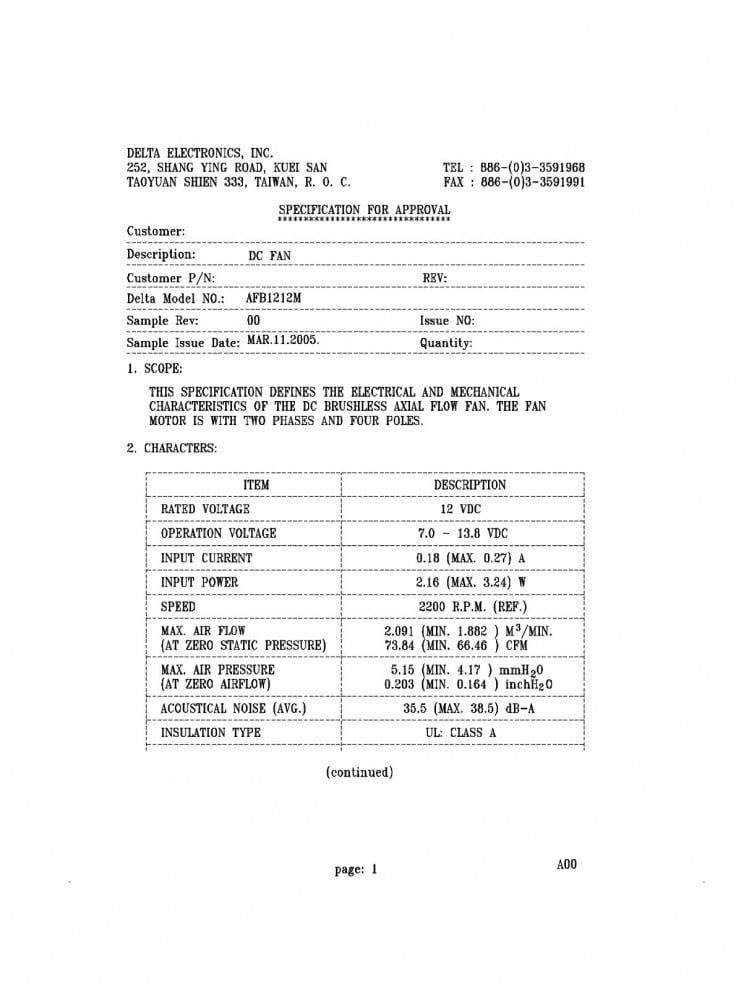 AFB1212M specification page 1
