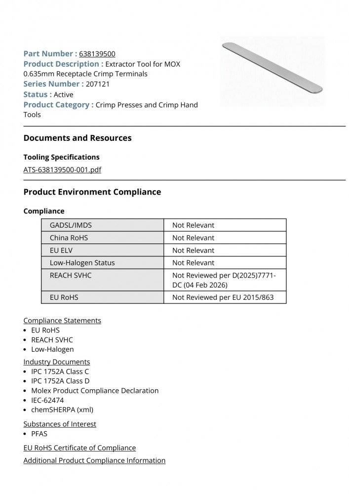 MOLEX 638139500 technical document page 1