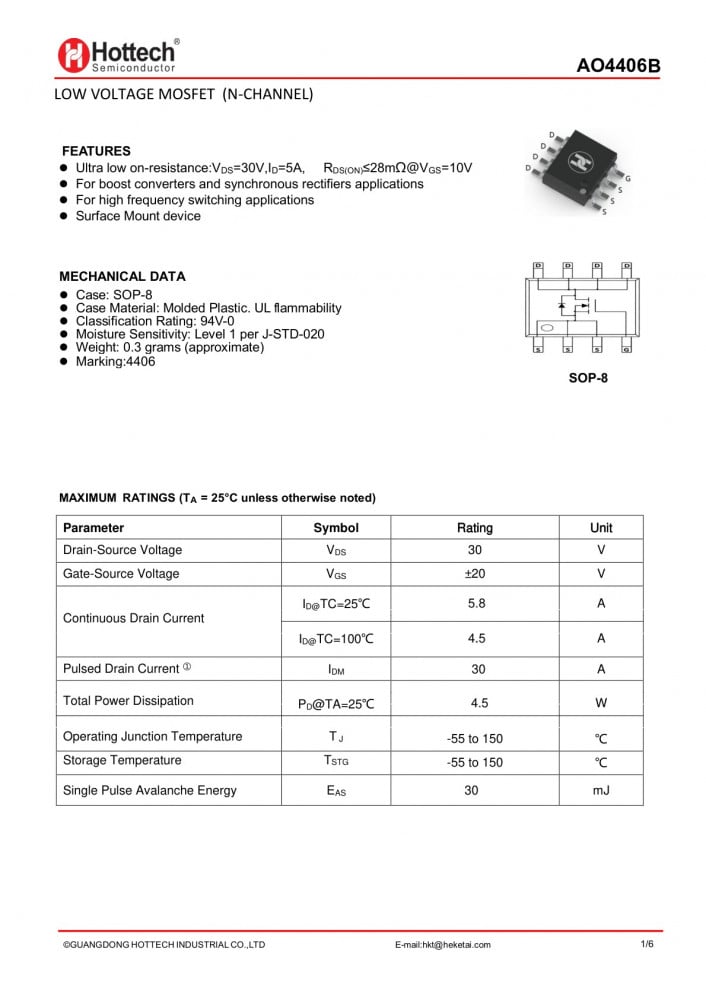 AO4406B datasheet page 1
