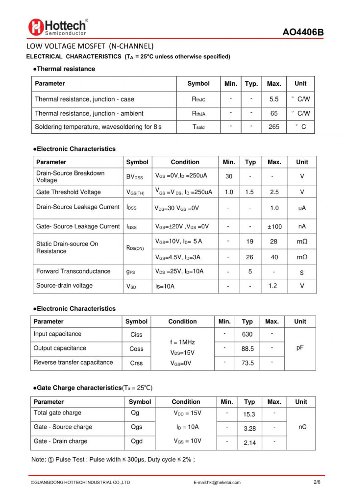 AO4406B datasheet page 2