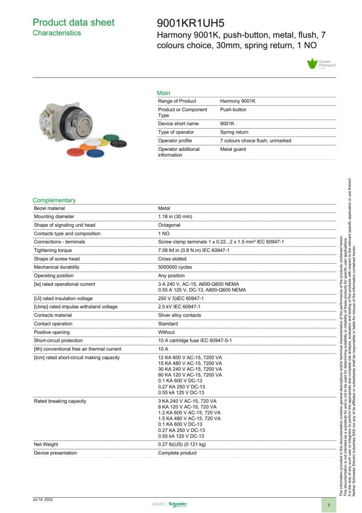 9001KR1UH5 technical document page 1