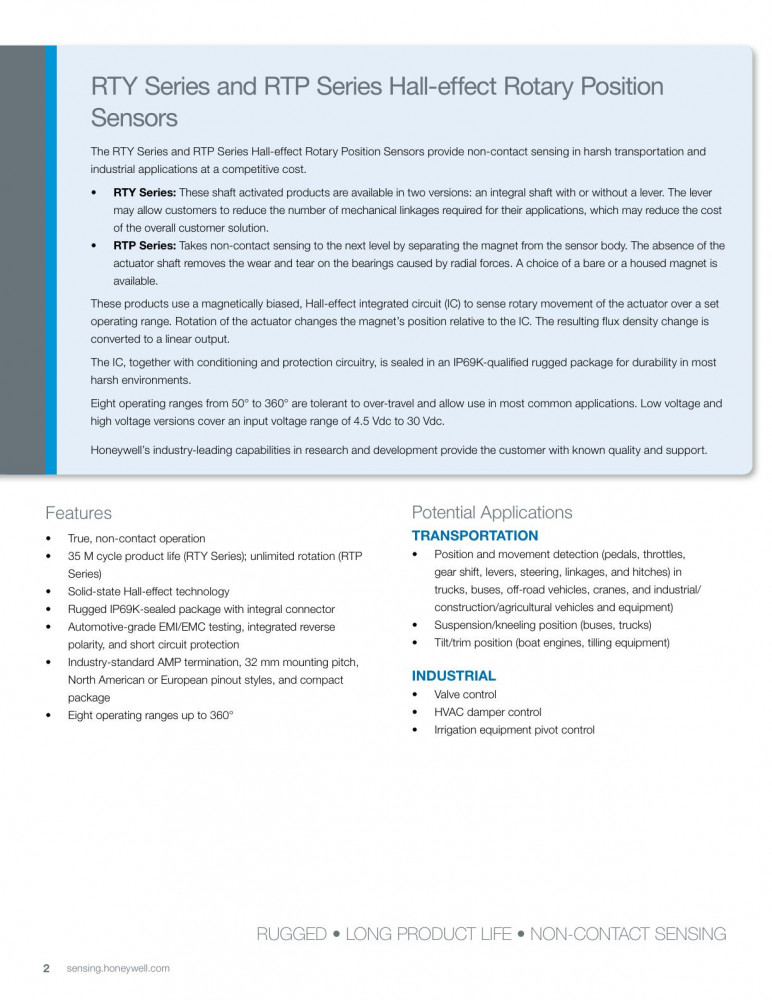 Honeywell RTY RTP datasheet page 2