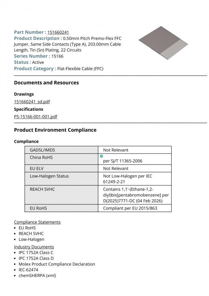 Molex 151660241 technical document page 1