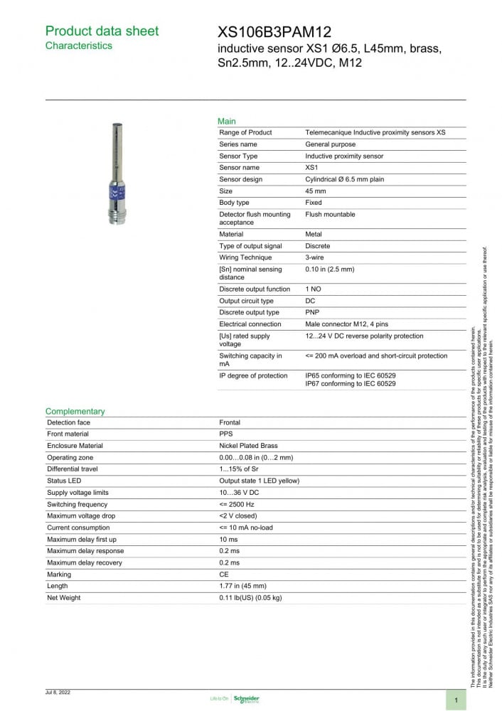 XS106B3PAM12 technical document page 1