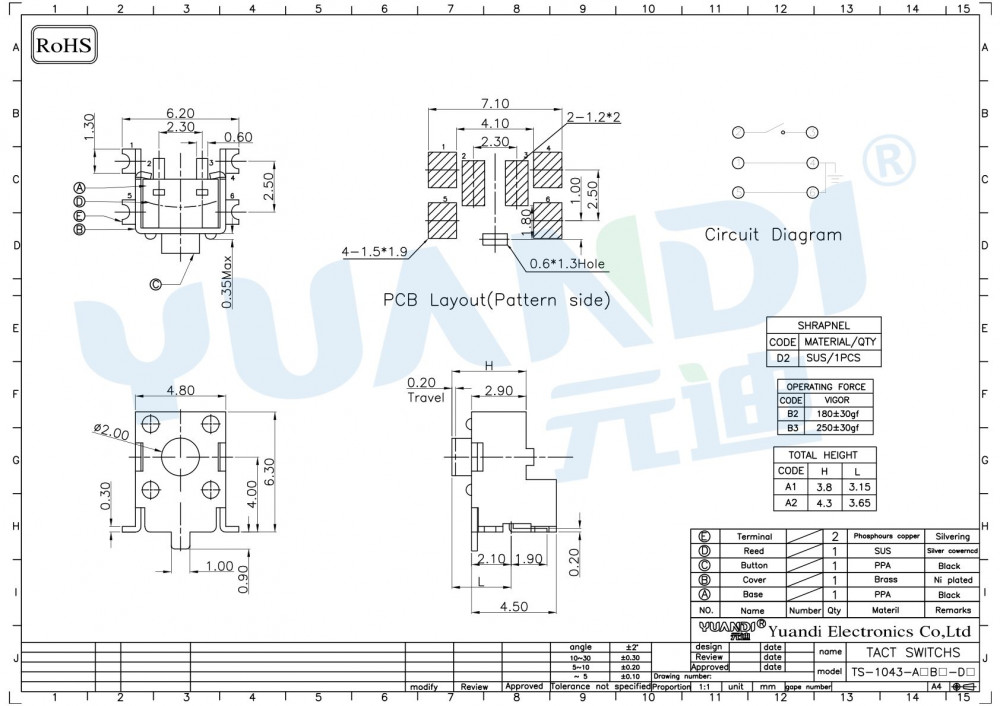 Yuandi TS-1043-A2B3-D2 technical drawing