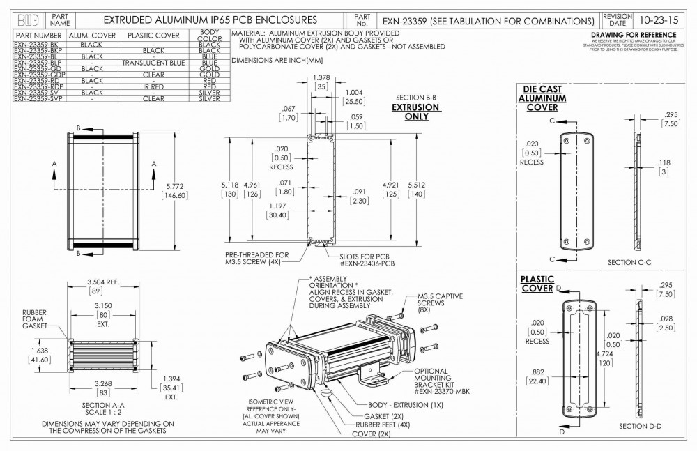 Bud Industries EXN-23359 enclosure reference drawing
